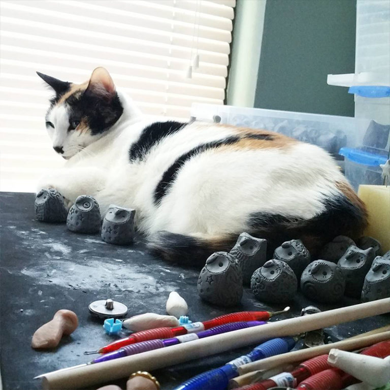 Ceramics Artist Who Shares Studio with Cats Creates Magical Felines