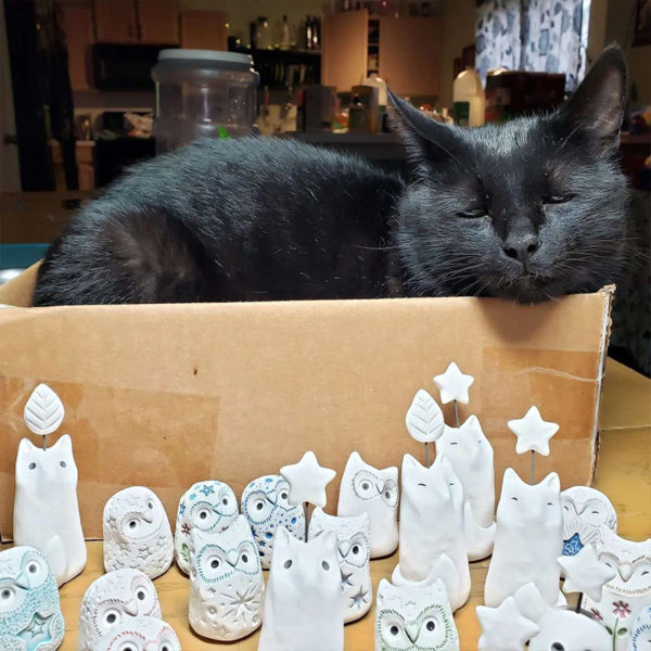 Ceramics Artist Who Shares Studio with Cats Creates Magical Felines
