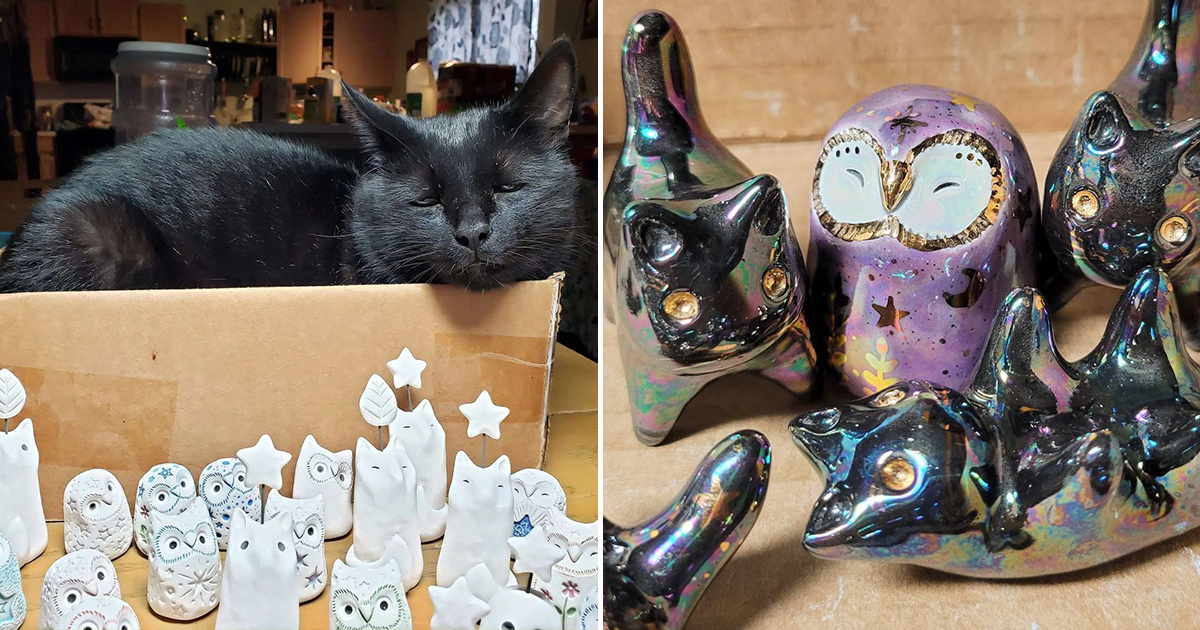 Ceramics Artist Who Shares Studio with Cats Creates Magical Felines