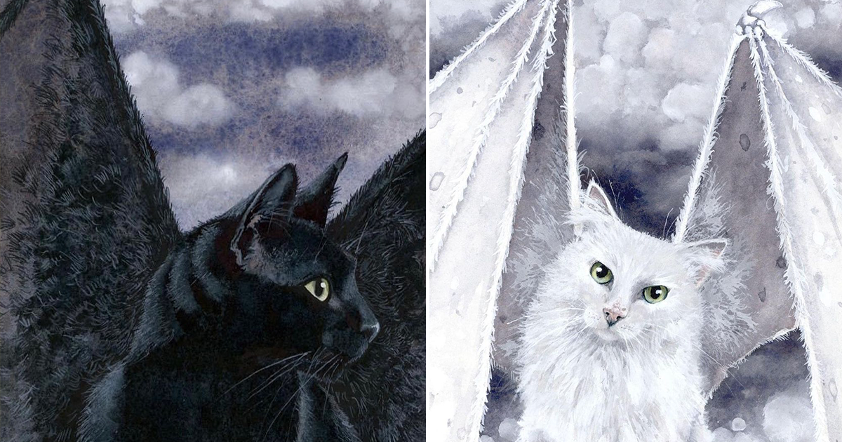 Mystical 'Battycats' Fly in Artwork Inspired by Woman's Cats